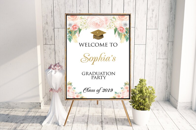 Graduation Welcome Sign Floral Printable Sign Graduation - Etsy