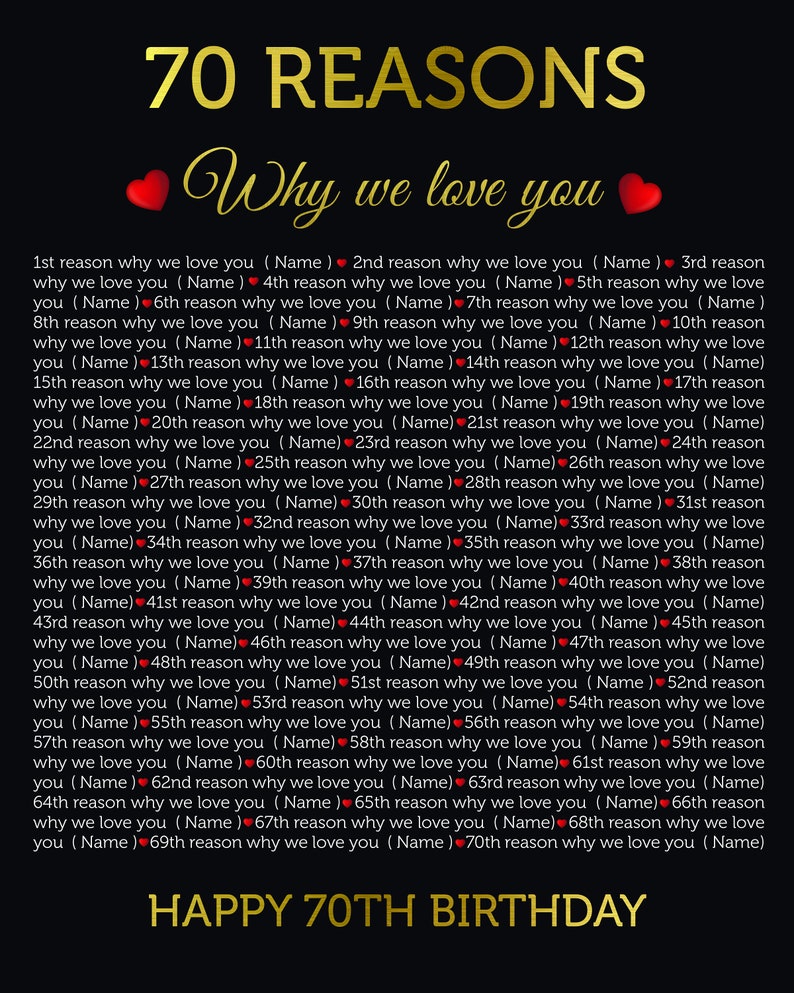 70 Reasons Why We Love You 70 Birthday Poster 70 Years Ago | Etsy 70 Reasons Why We Love You 70 Birthday Poster 70 Years Ago | Etsy