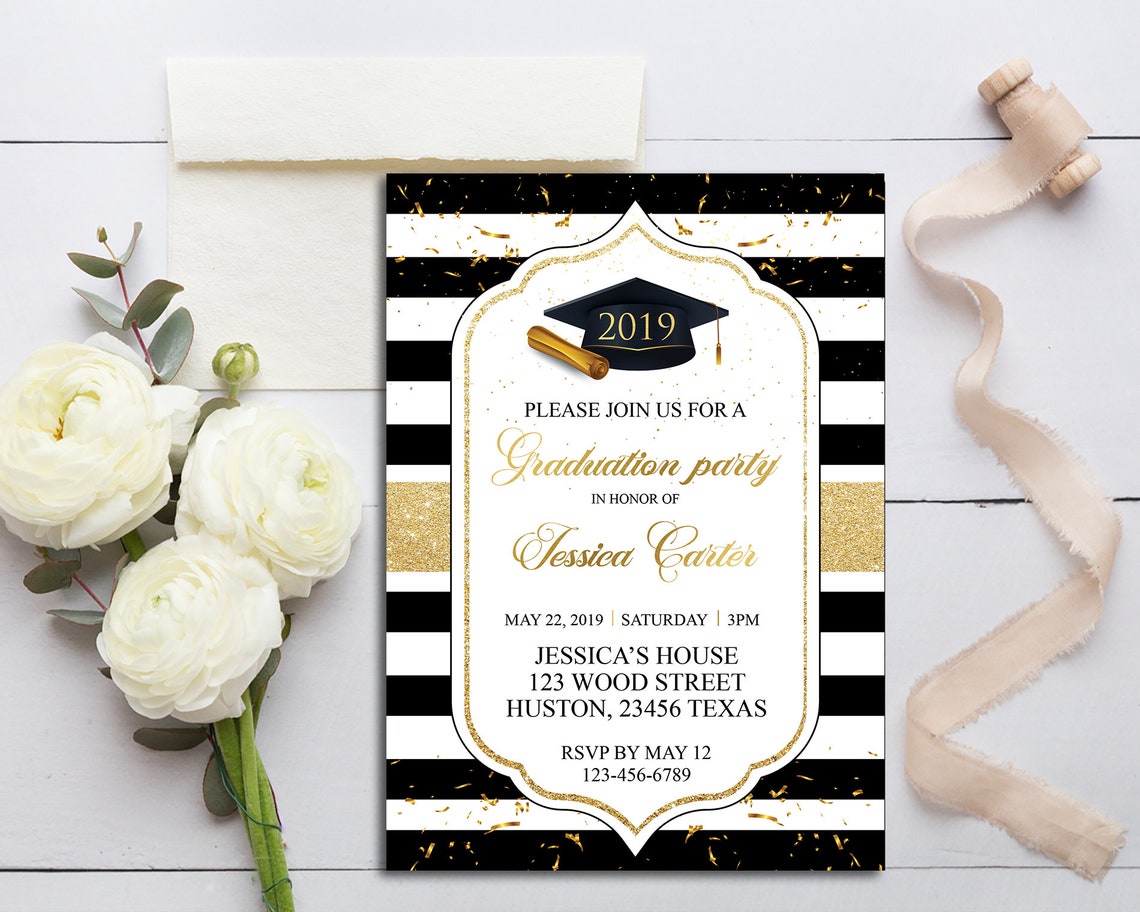 Graduation Party Invitation Grad Invites Black and White | Etsy