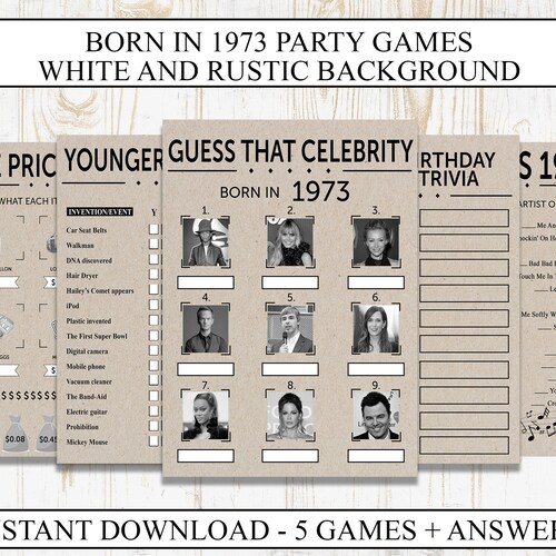 50th Birthday Party Games Bundle Born in 1973 Game Printable - Etsy