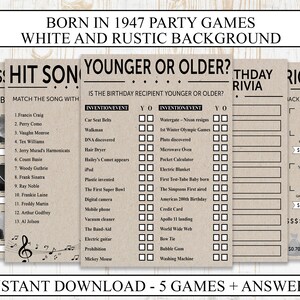 75th Birthday Party Games Printable Born in 1947 1940s Game - Etsy