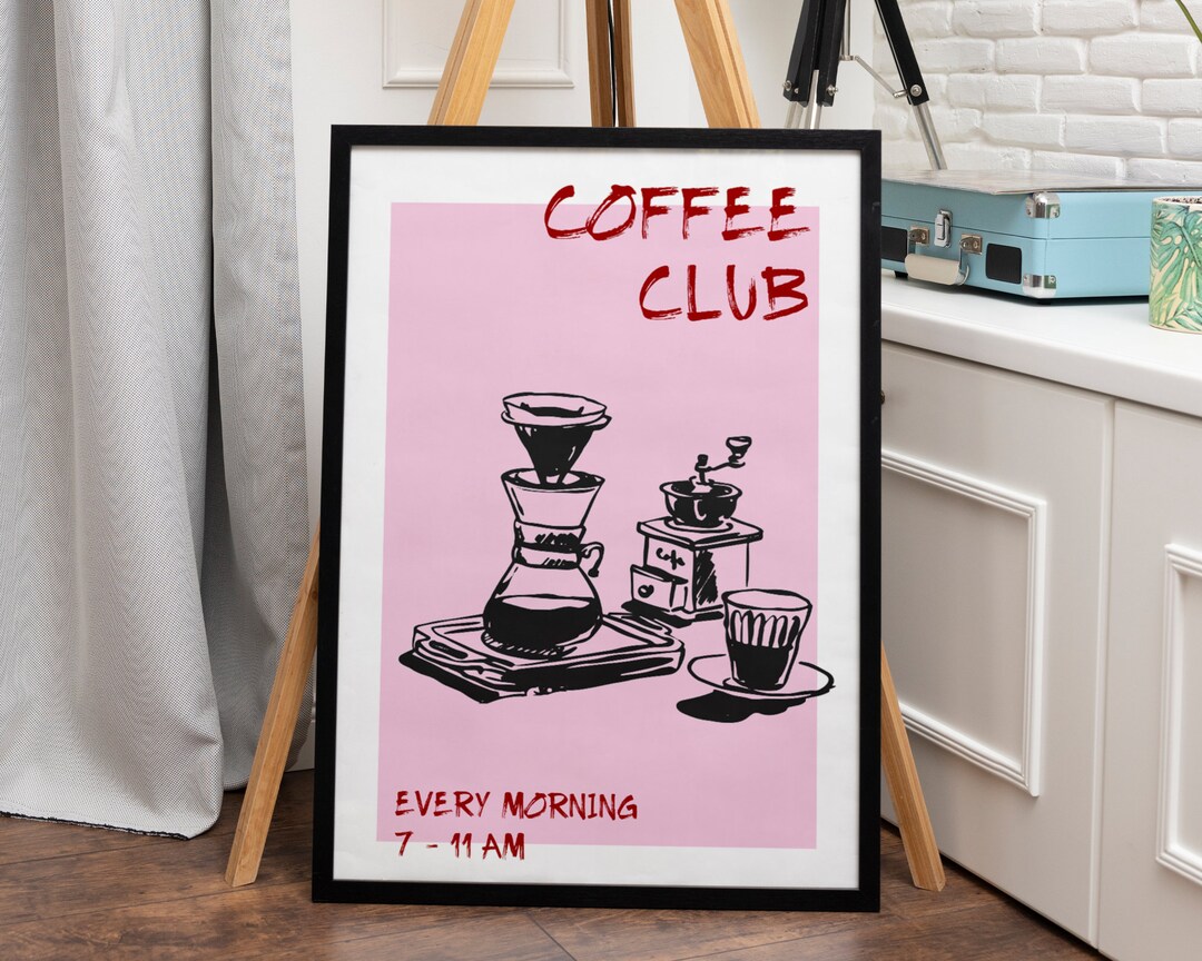 Coffee Club Retro Print, Aesthetic Printable Poster, Breakfast Wall Art ...