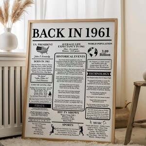 Back in 1961 Instant Download, Black and White Poster, 64th Birthday ...
