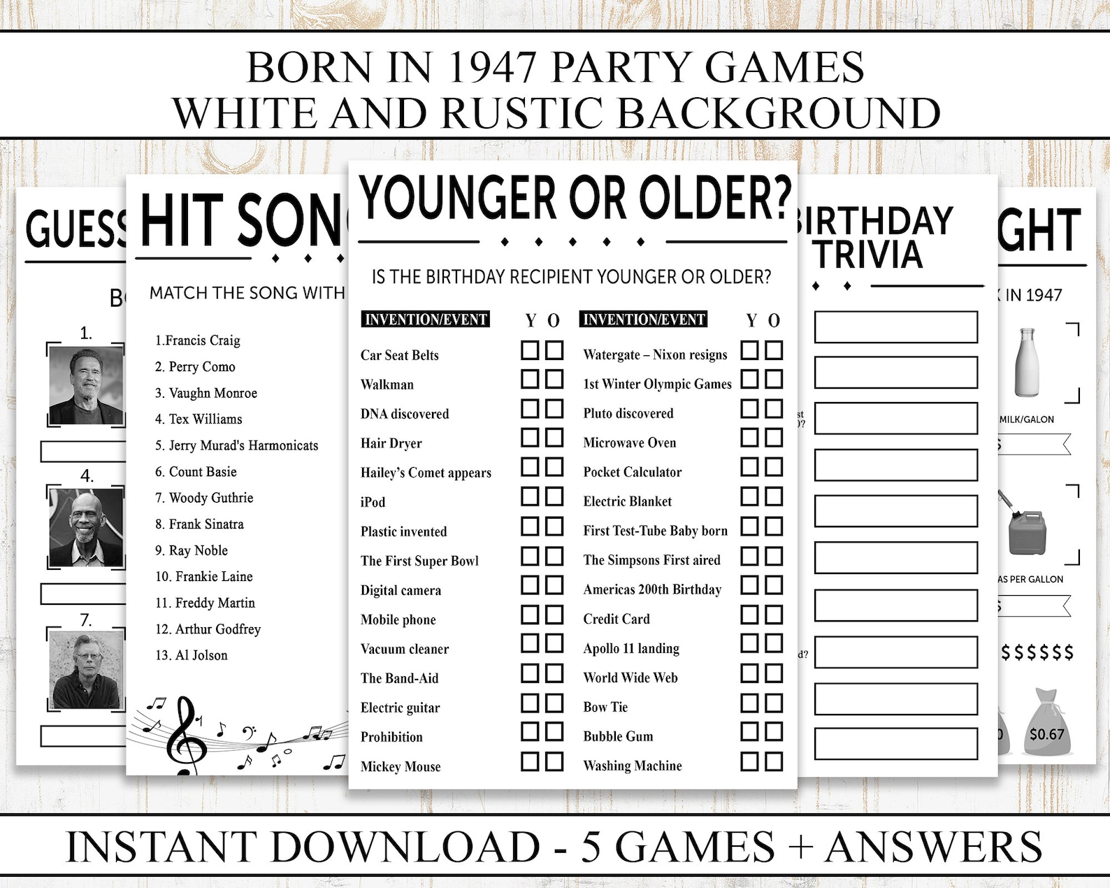 75th Birthday Party Games Printable Born in 1947 1940s Game - Etsy