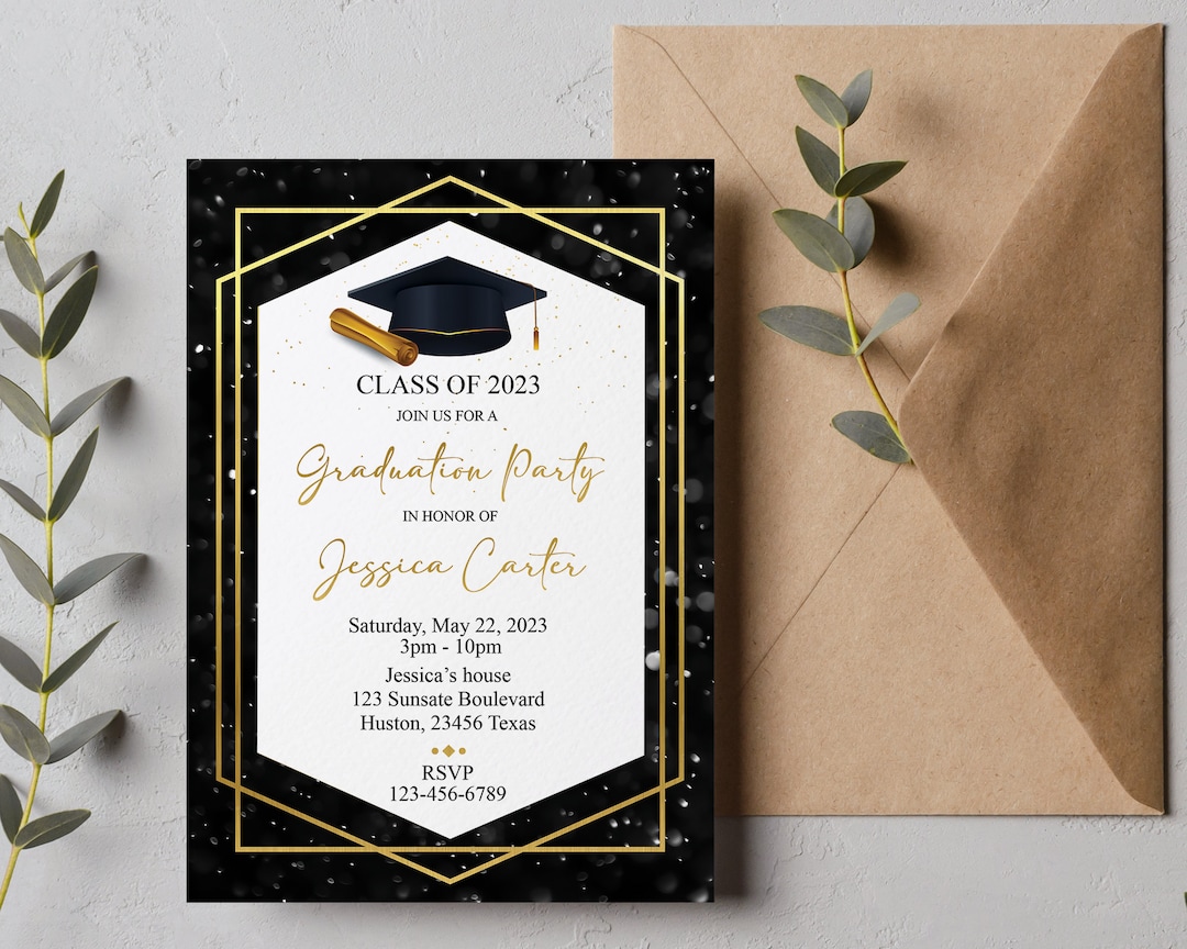 Graduation Party Invitation Grad Invites Black and Gold - Etsy