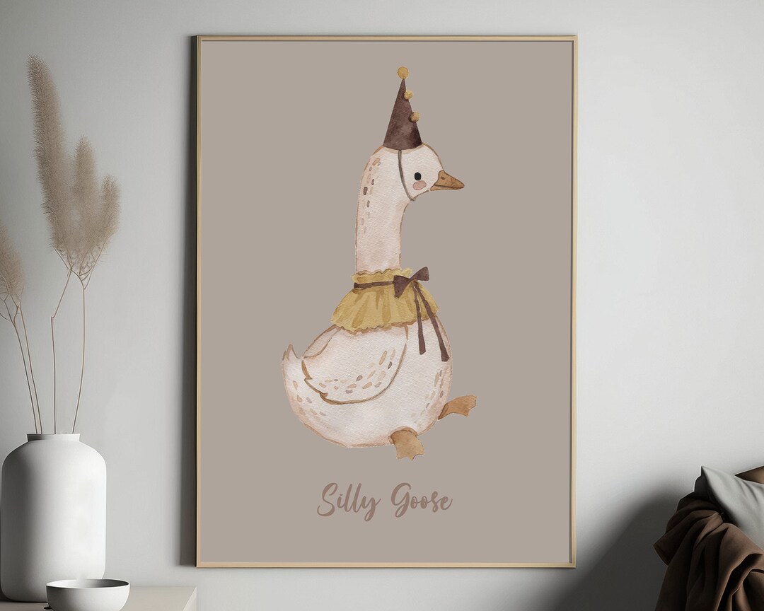 Silly Goose Art Print, Vintage Goose Wall Art, Nursery Wall Decoration ...