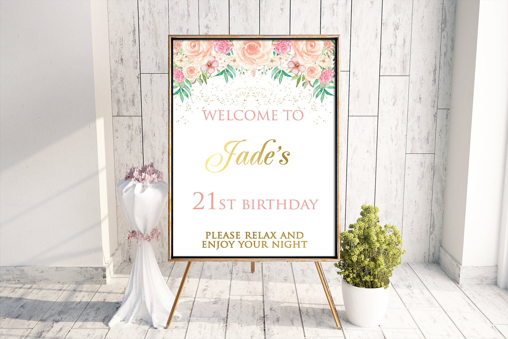Floral Birthday Welcome Sign, Birthday Welcome Sign Poster Printable ...
