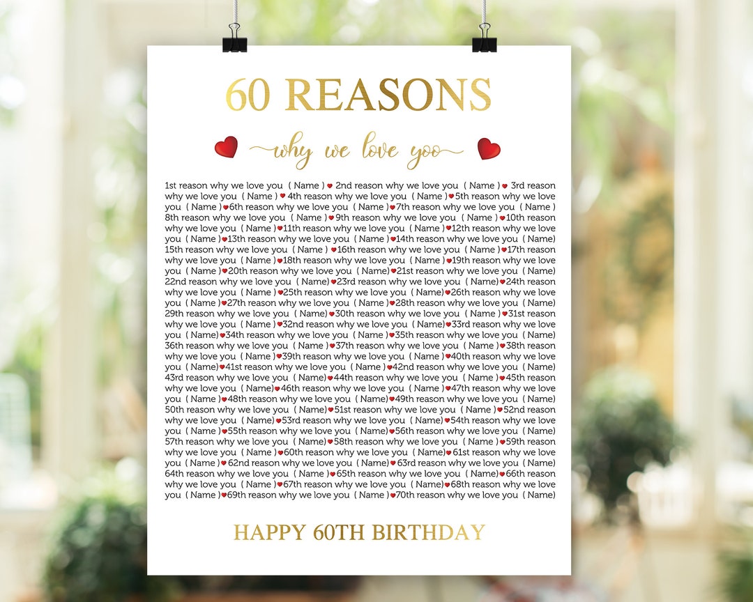 60 Reasons Why We Love You, Birthday Gift, Personalized 60 Birthday ...
