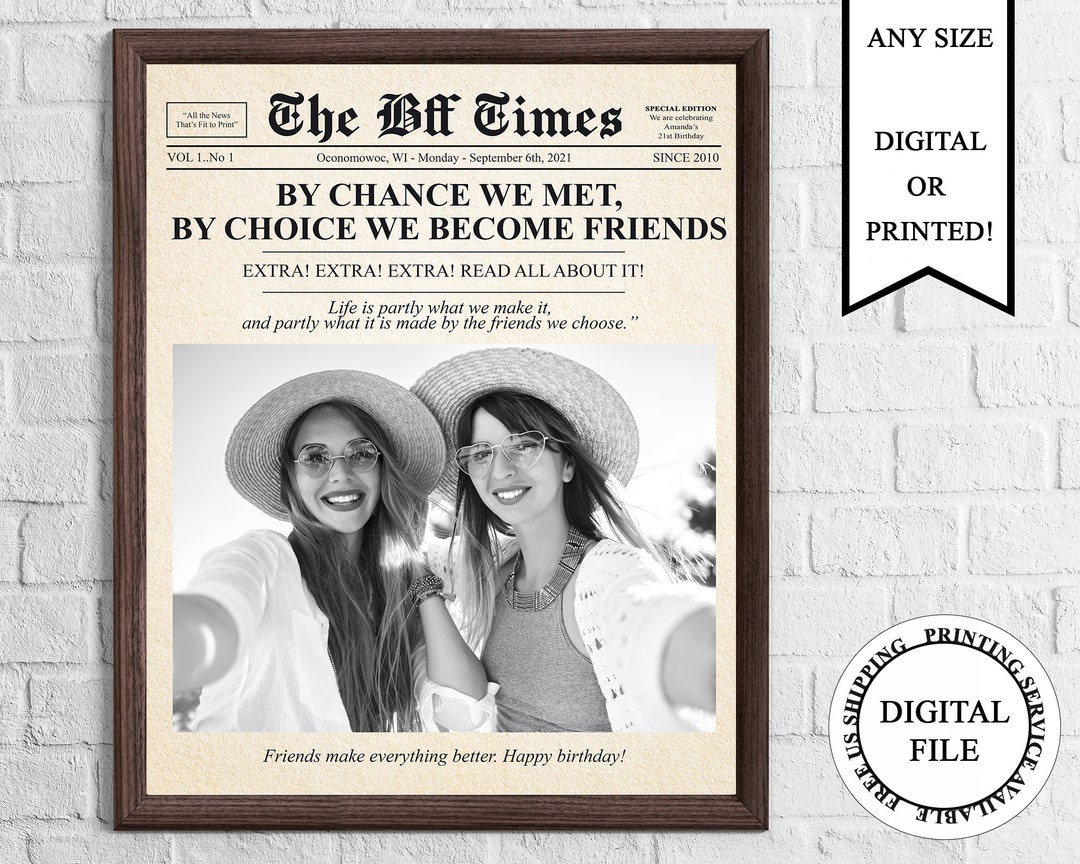 Personalized Newspaper Birthday Poster With Photo, Printable BFF ...