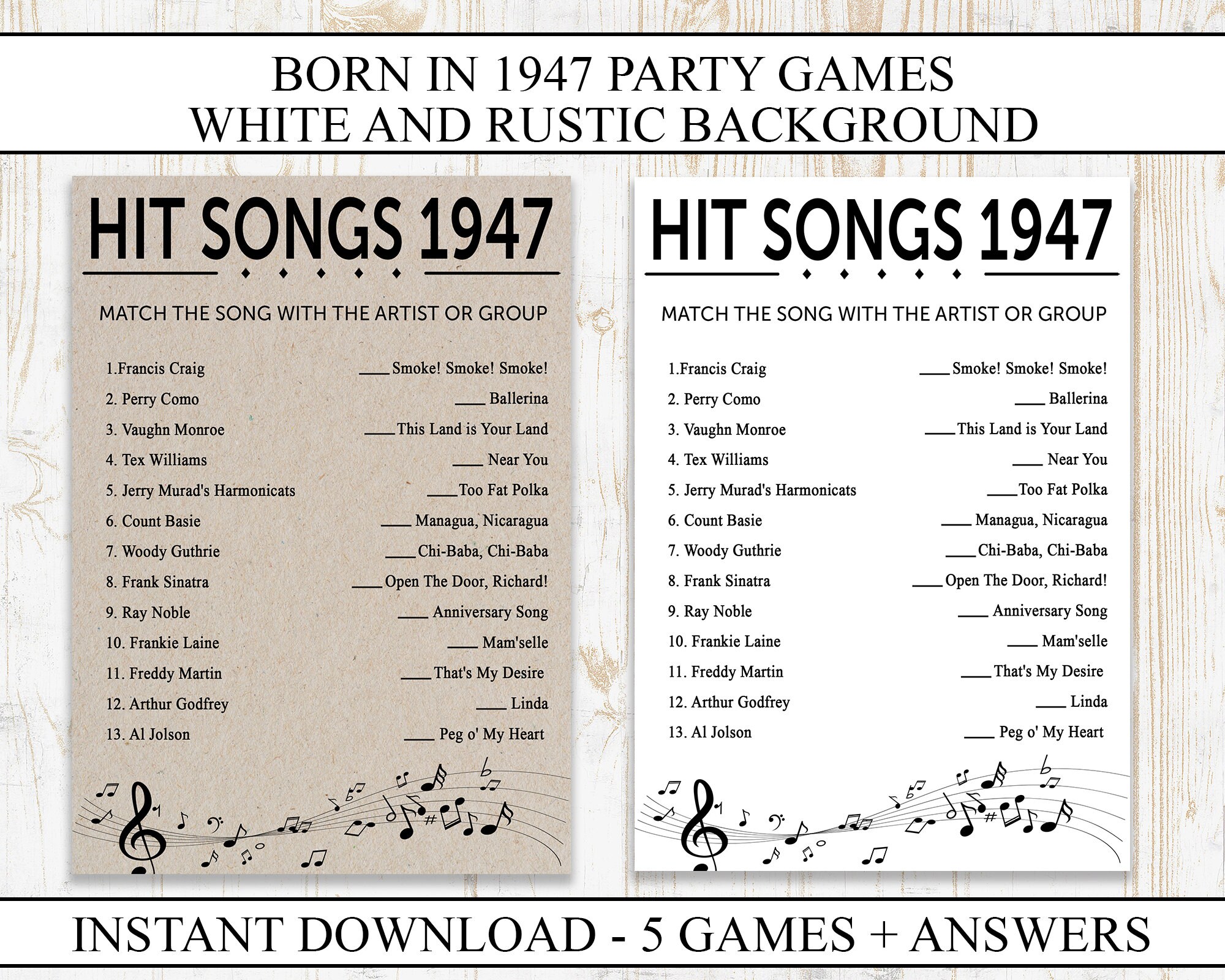 75th Birthday Party Games Printable Born in 1947 1940s Game - Etsy
