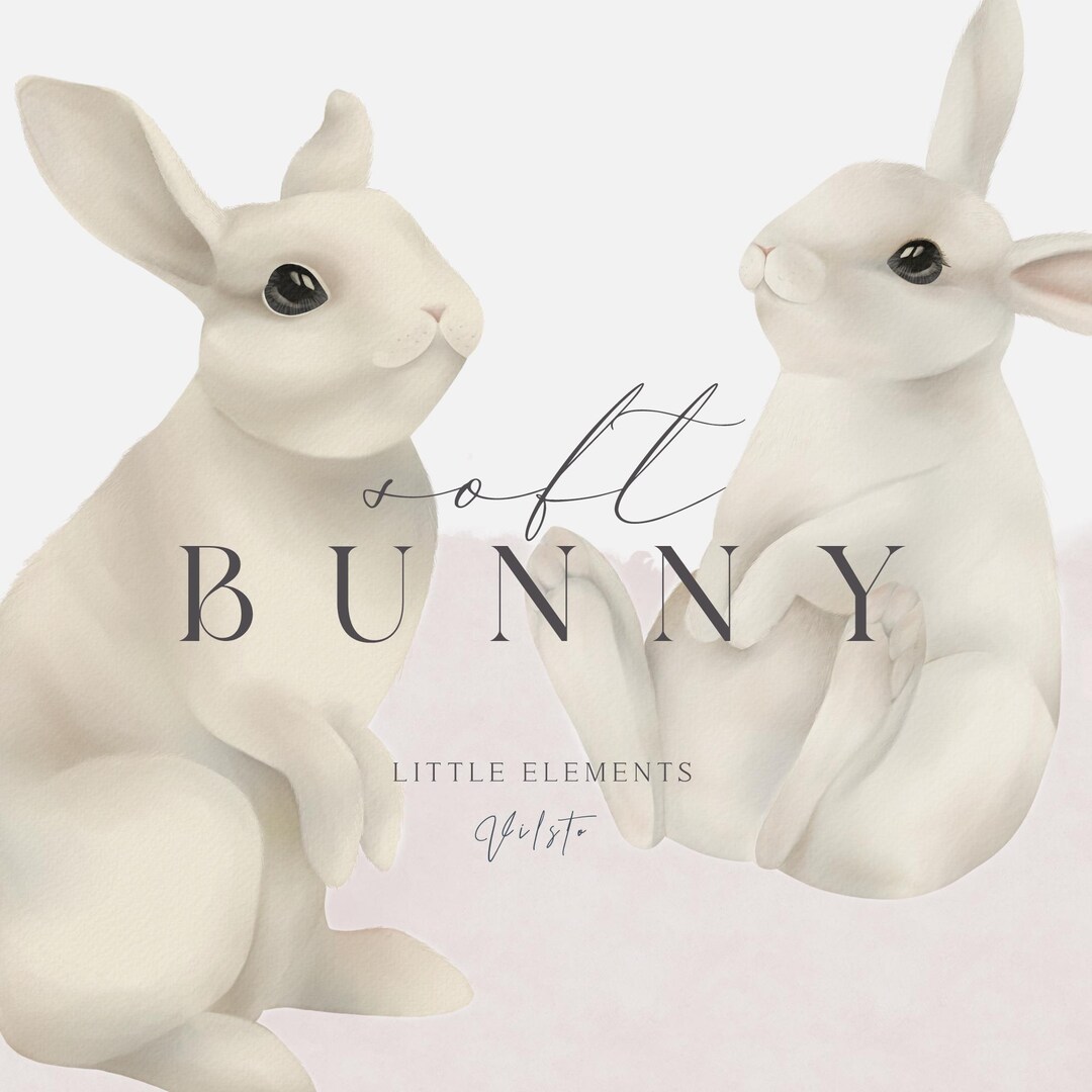 Watercolor Bunny Clipart Bundle | Adorable White Rabbit PNG Set ...