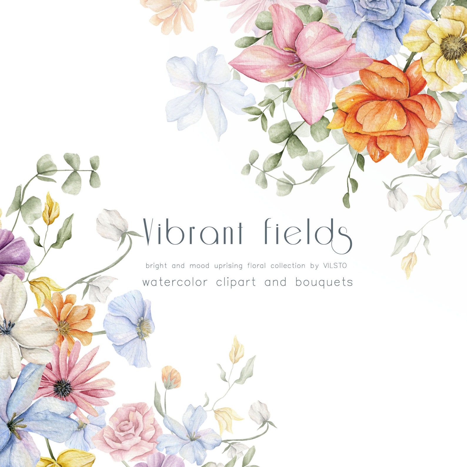 Watercolor Flowers Clipart Summer Flowers Png Colorful - Etsy