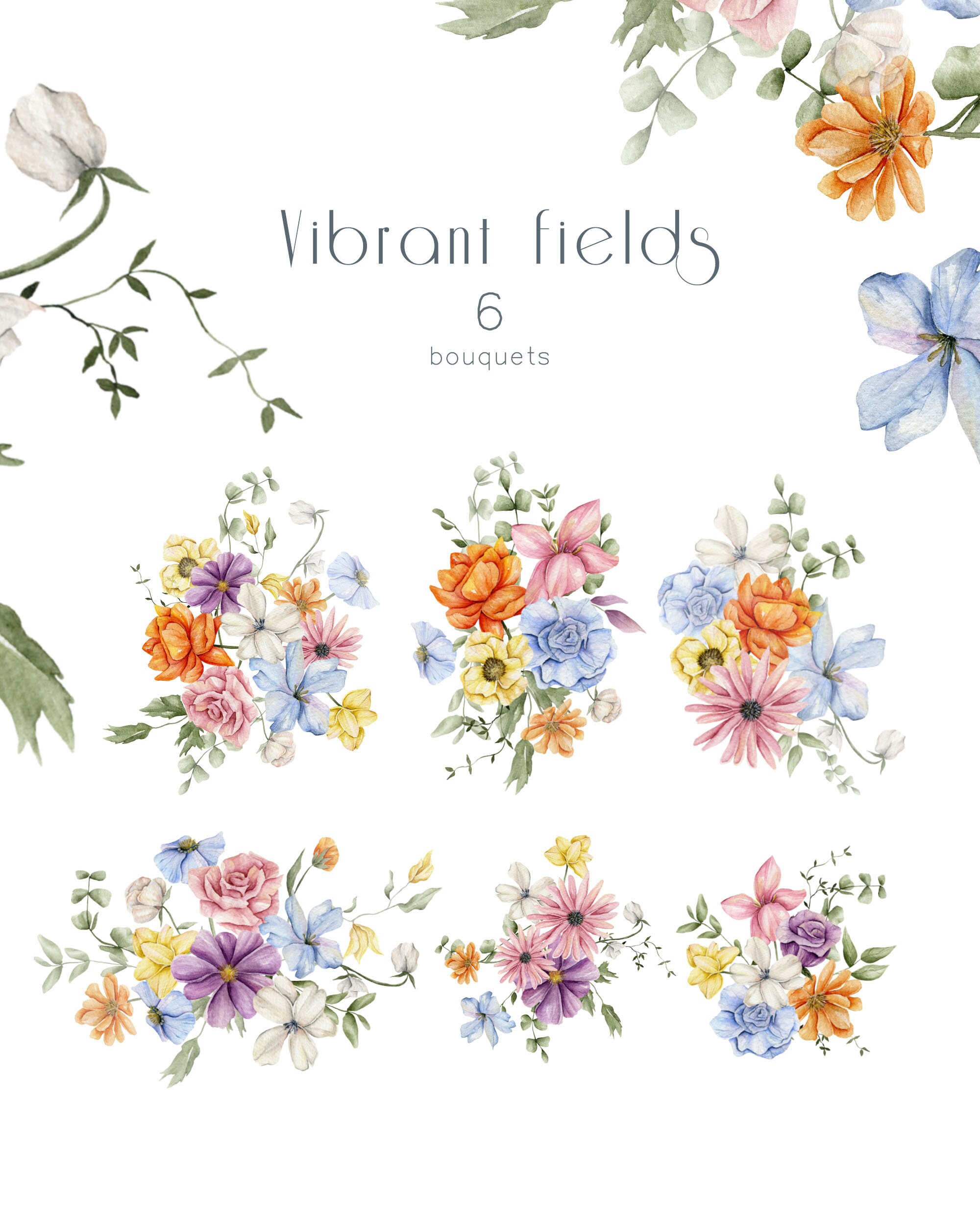 Watercolor Flowers Clipart Summer Flowers Png Colorful - Etsy