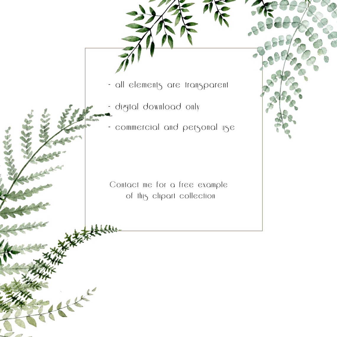 Watercolor Greenery Clipart Watercolor Ferns Botanical | Etsy