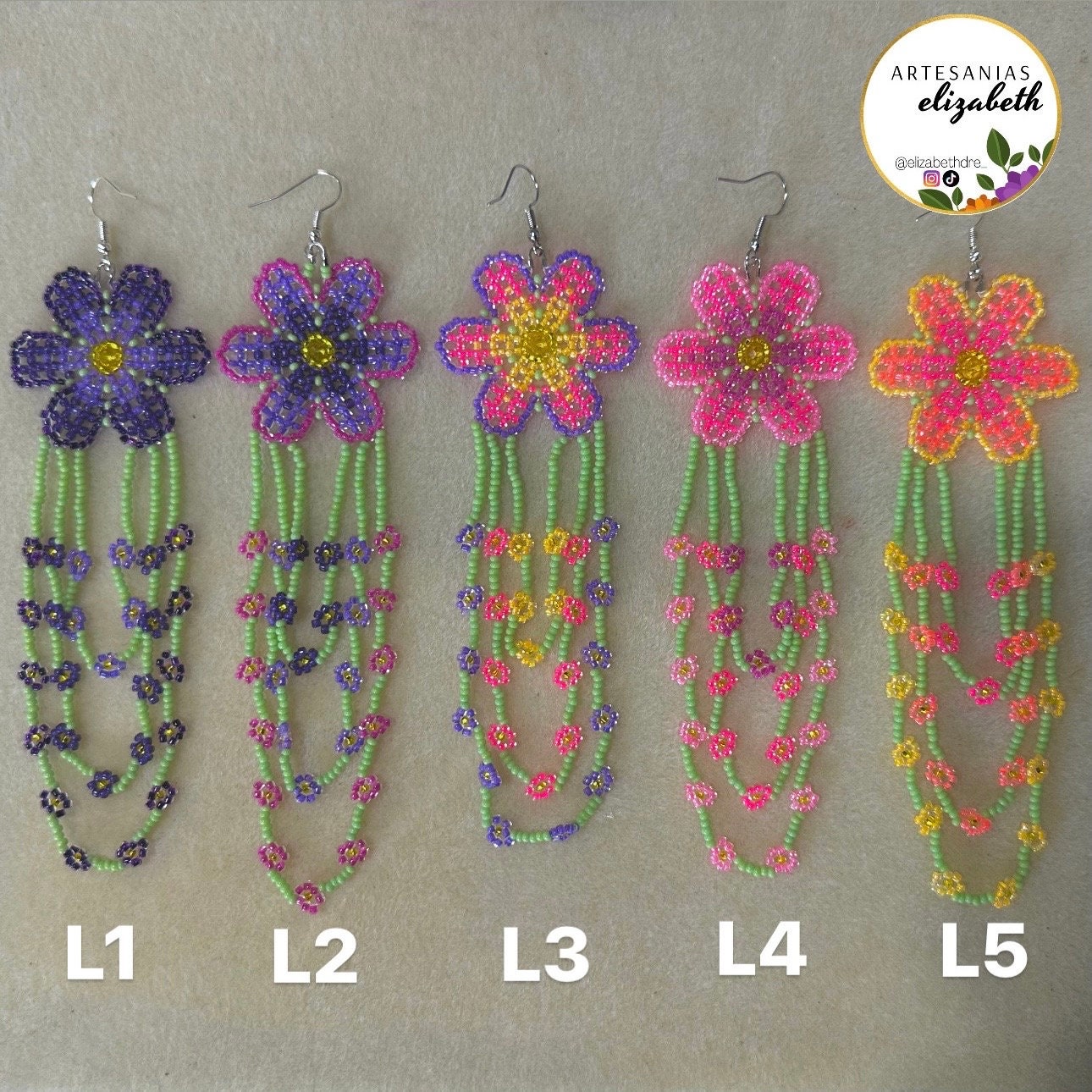 Handmade Beadwork / Long Neon Beaded Flower Earrings - Etsy