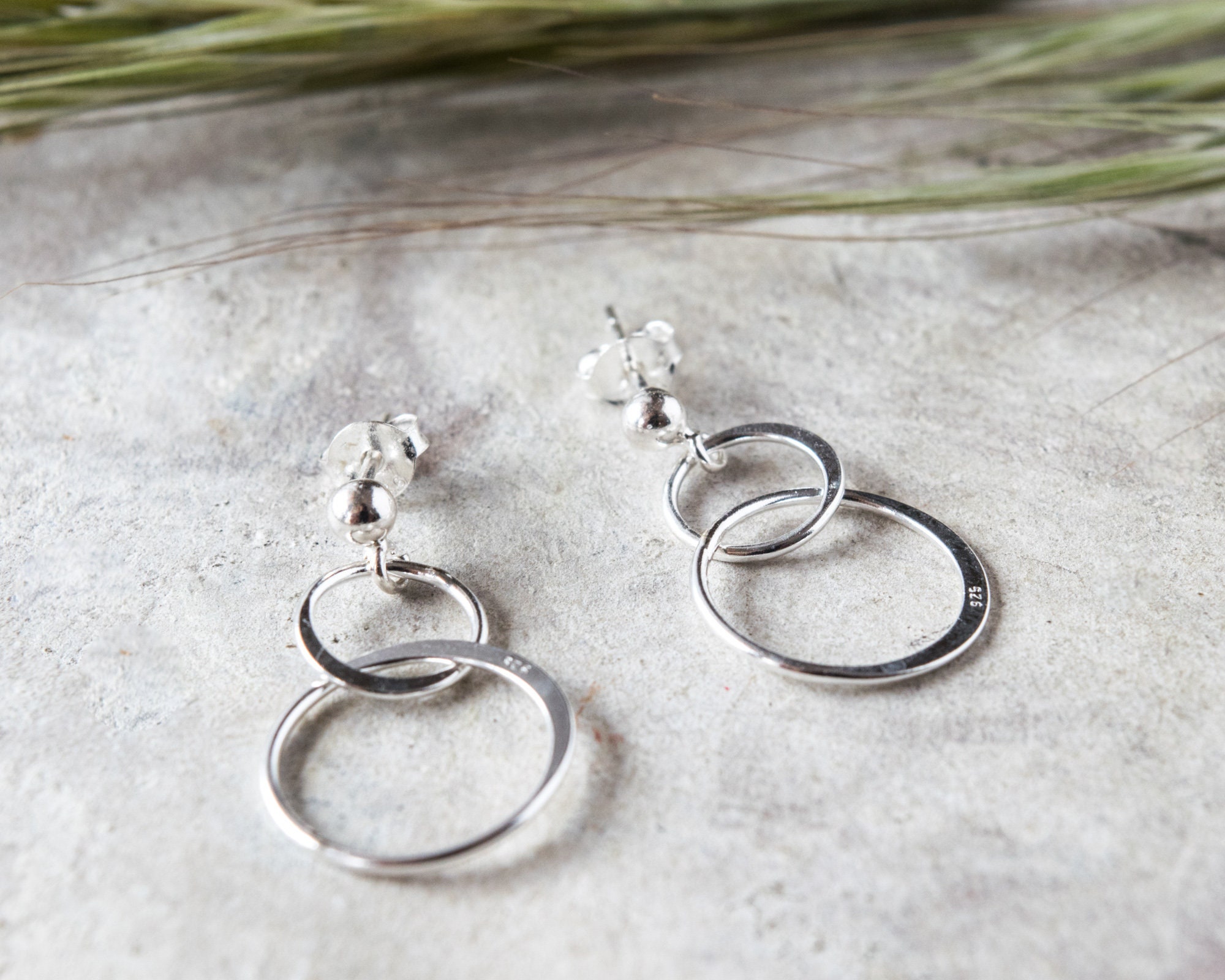 Silver Hoop Earrings Dangle Interlocking Hoop Earrings | Etsy