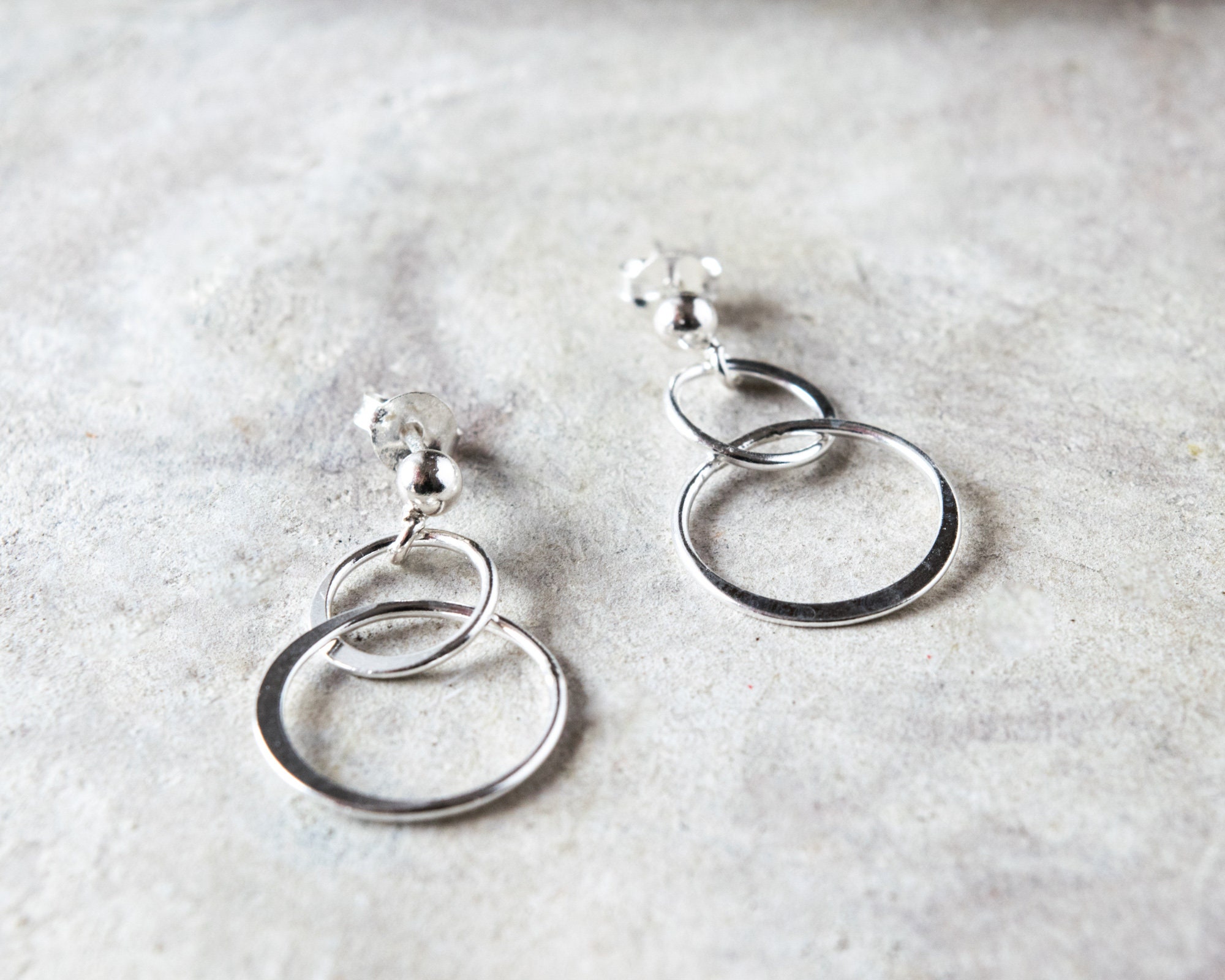 Silver Hoop Earrings Dangle Interlocking Hoop Earrings | Etsy