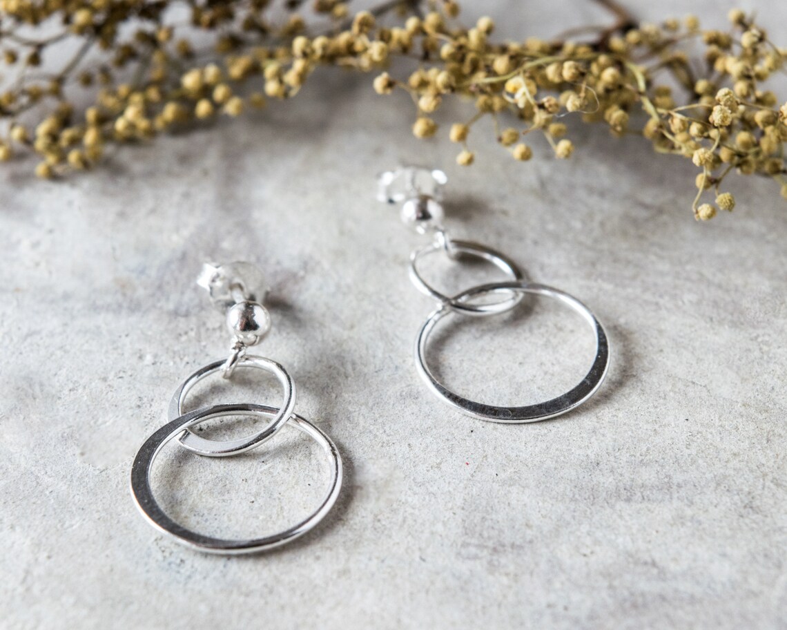 Silver Hoop Earrings Dangle Interlocking Hoop Earrings - Etsy