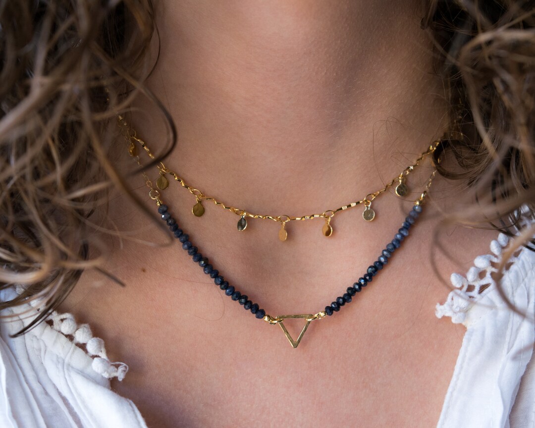 Collar De Zafiro Con Colgante De Oro, Collares Rellenos De Oro Para ...