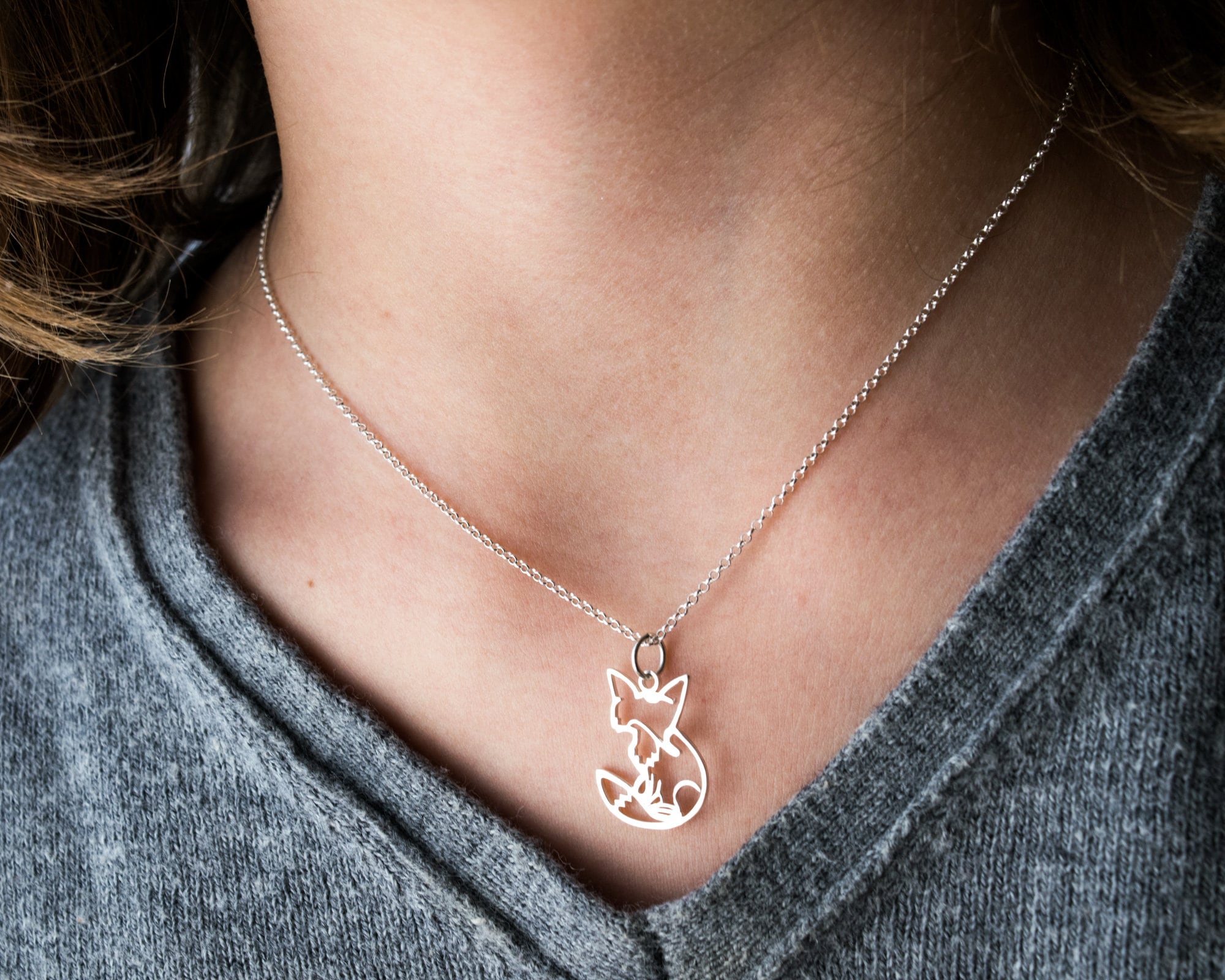 Fox Necklace Fox Charm Necklace Silver Fox Jewelry Fox | Etsy