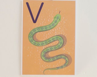 V is for Viper Alphabet Illustration Print, Nursery Art, Kid's Decor ...