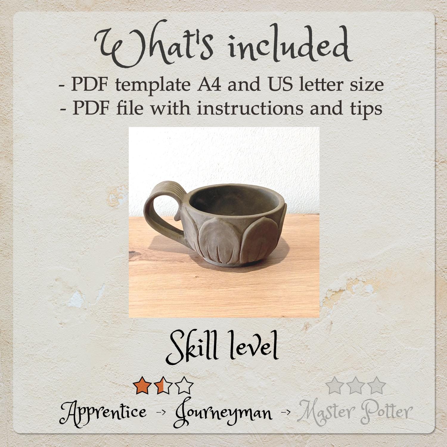 Flower Slab Mug Template PDF Pattern + Instructions, DIY Printable A4 ...