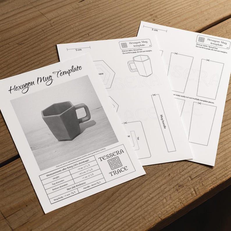 Hexagon Mug Slab Template : PDF Pattern + Instructions, DIY Printable ...