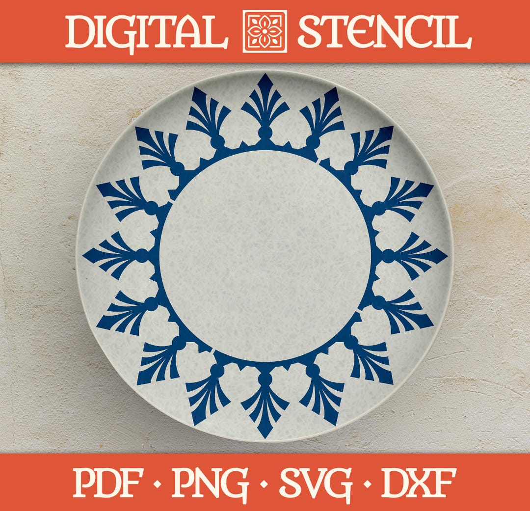 Art Deco Plate Glaze Stencil for Cricut / Silhouette, Digital Hand ...