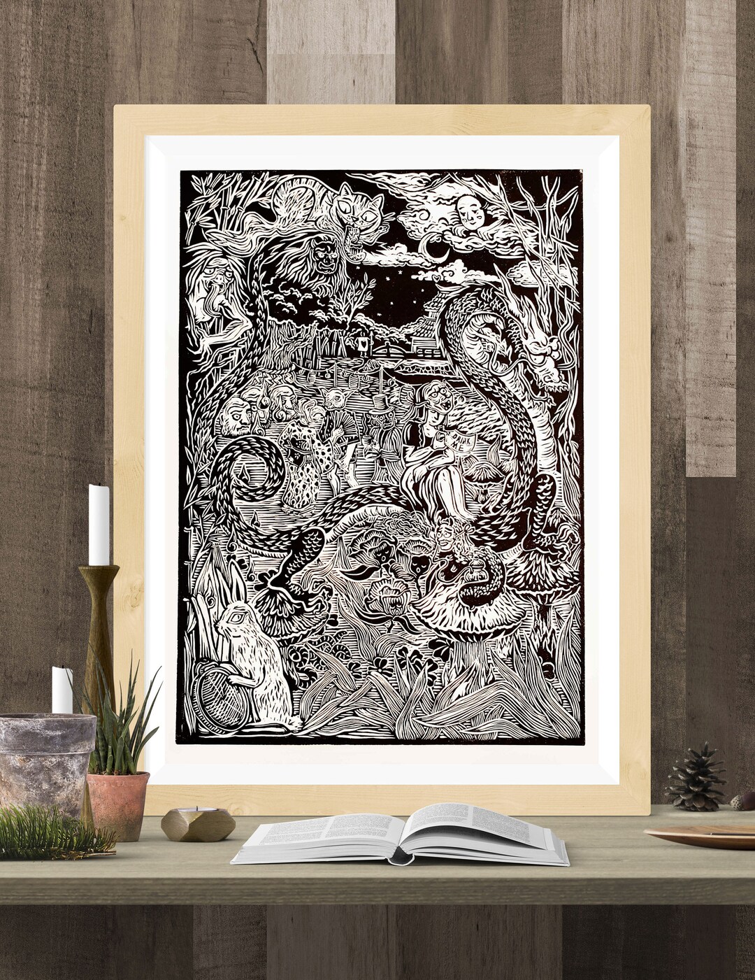 Hand Printed Linocut Alice in Wonderland Yokaï Dragon - Etsy