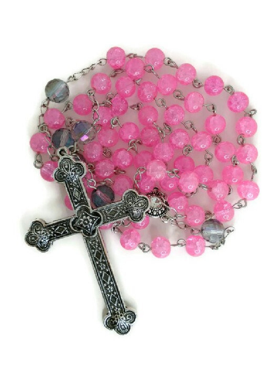 Hot Pink Large Silver Rosary "perfectly Pink Princess" - Etsy