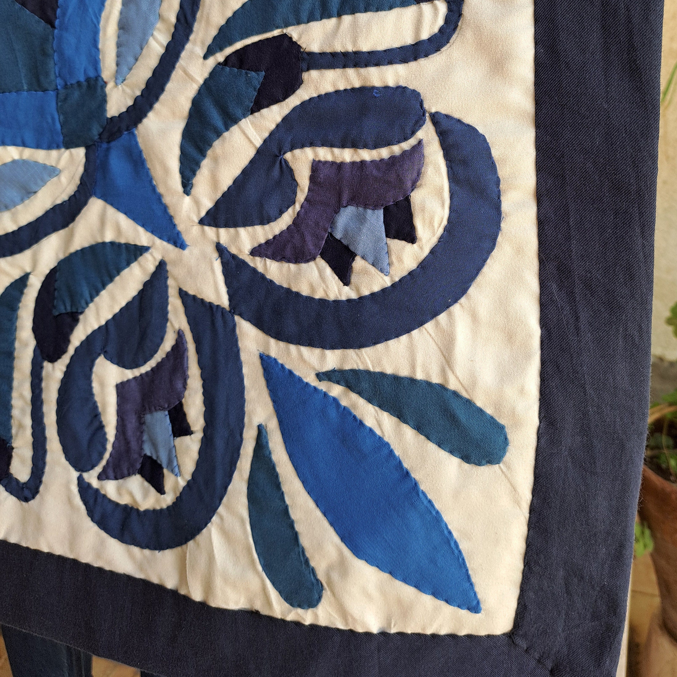 Handcrafted Stunning Egyptian Lotus Flowers in Blue Shades Patchwork ...