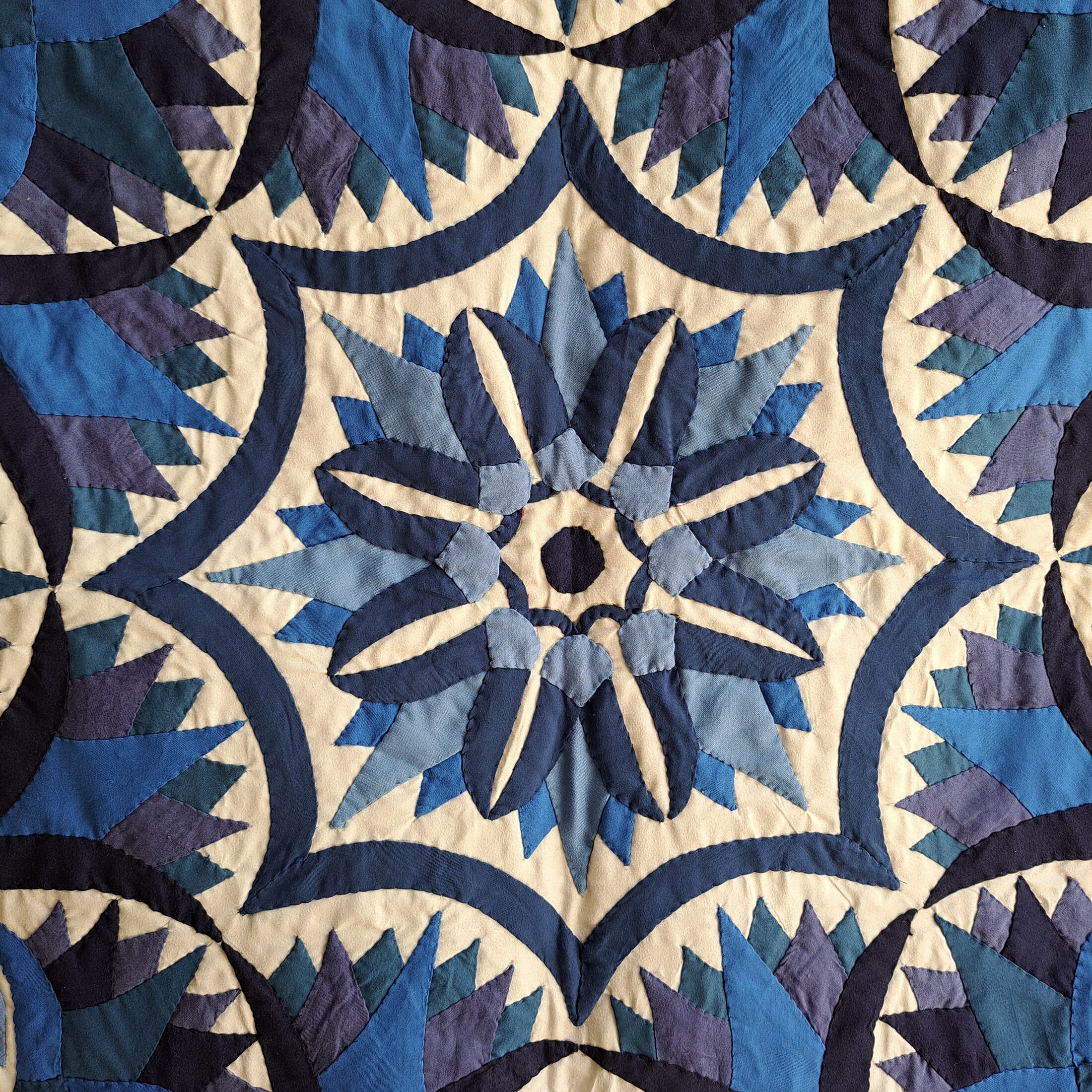 Handcrafted Stunning Egyptian Lotus Flowers in Blue Shades Patchwork ...