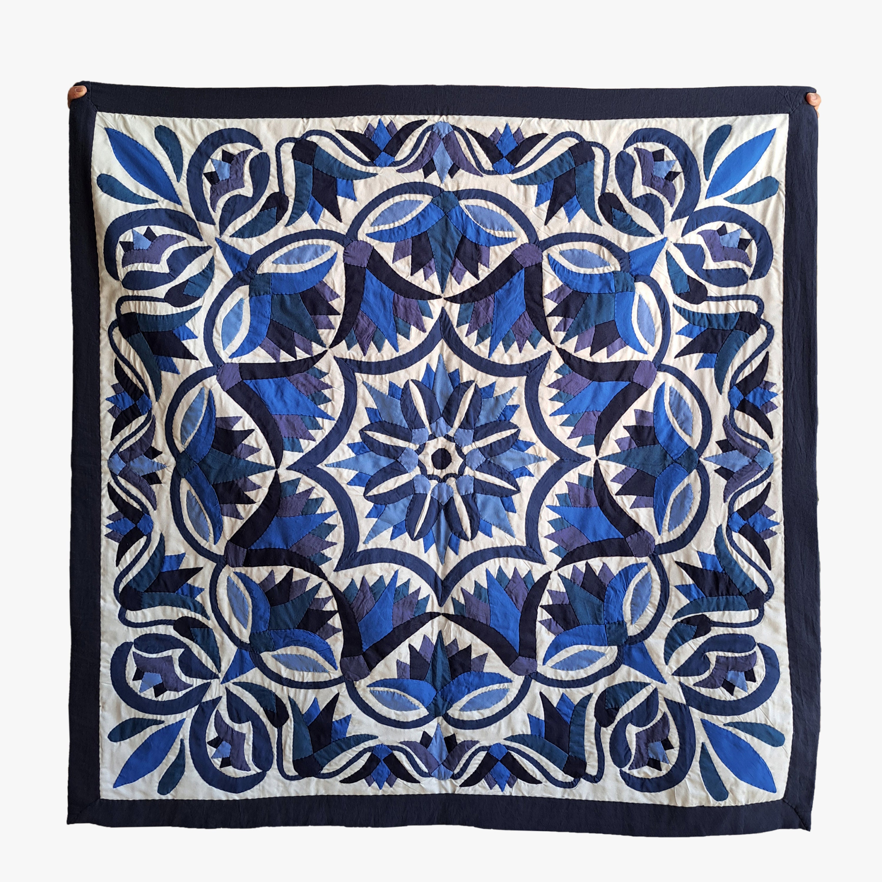 Handcrafted Stunning Egyptian Lotus Flowers in Blue Shades Patchwork ...