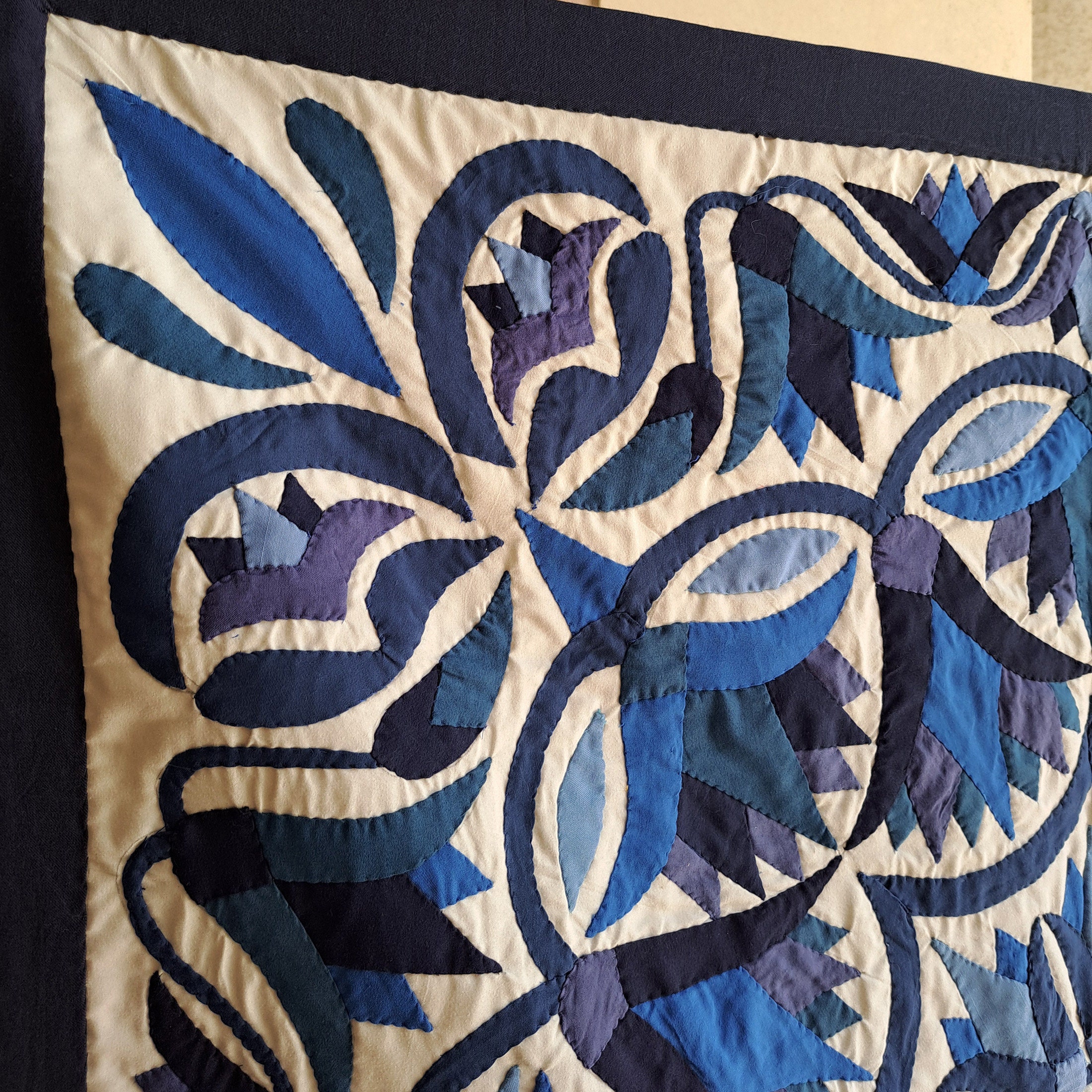 Handcrafted Stunning Egyptian Lotus Flowers in Blue Shades Patchwork ...