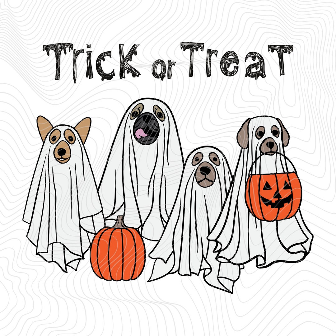 Trick or Treat Dogs PNG Design, Dog Ghost Candy Digital File, Cute ...