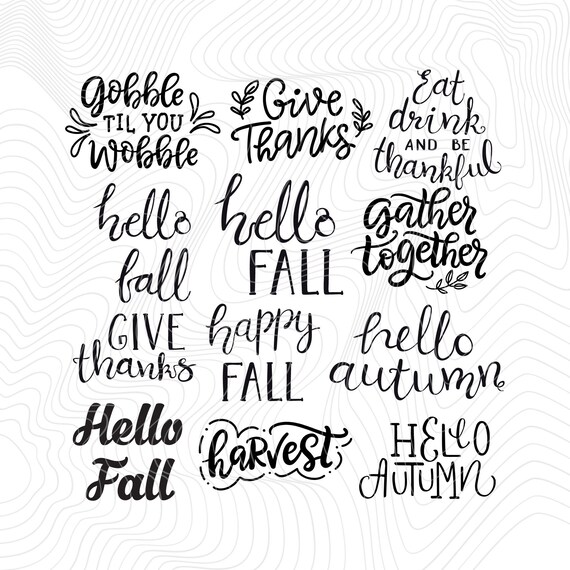 12 Fall Words Set PNG Digital Design Fall Harvest Design - Etsy