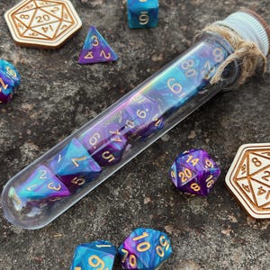 Dnd 7 Dice Set in Potion Flask, "supernova" Turquoise Purple Gold D&D ...