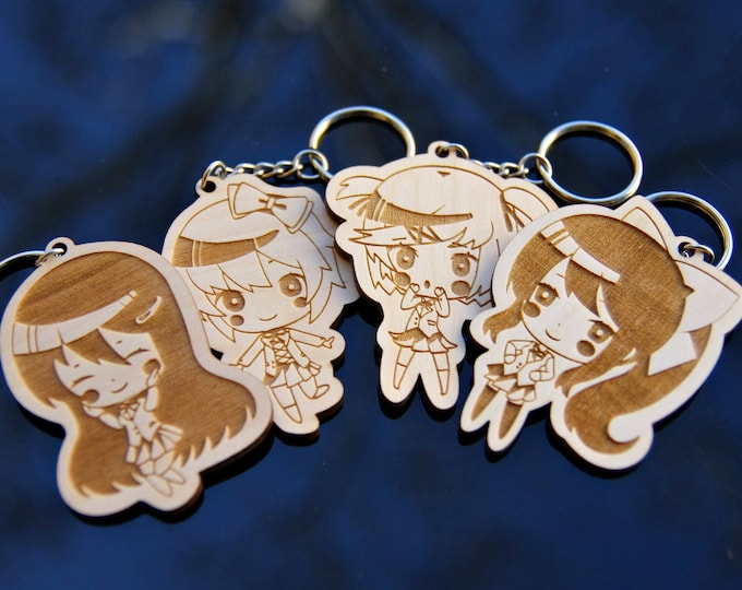 ONE or SET of 4 Wood Keychains, DDLC Inspired Game Chibi Literature ...