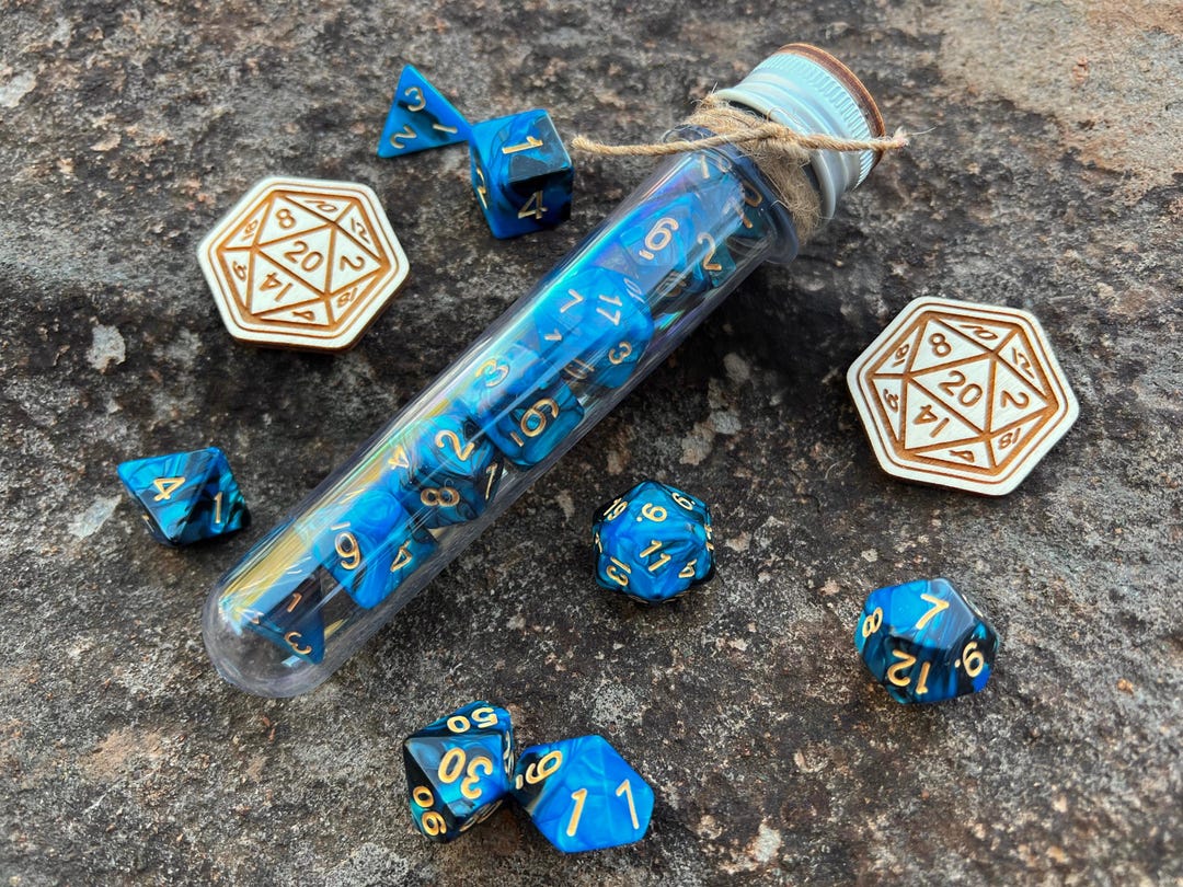 Dnd 7 Dice Set in Potion Flask, "lapis Lazuli" Blue Black D&D ...