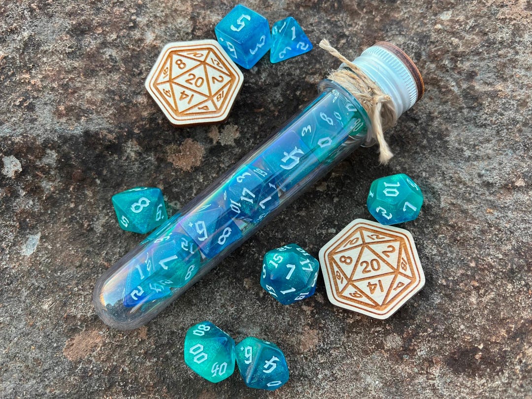 Dnd 7 Dice Set in Potion Flask, "kraken" Blue White Shimmer D&D ...