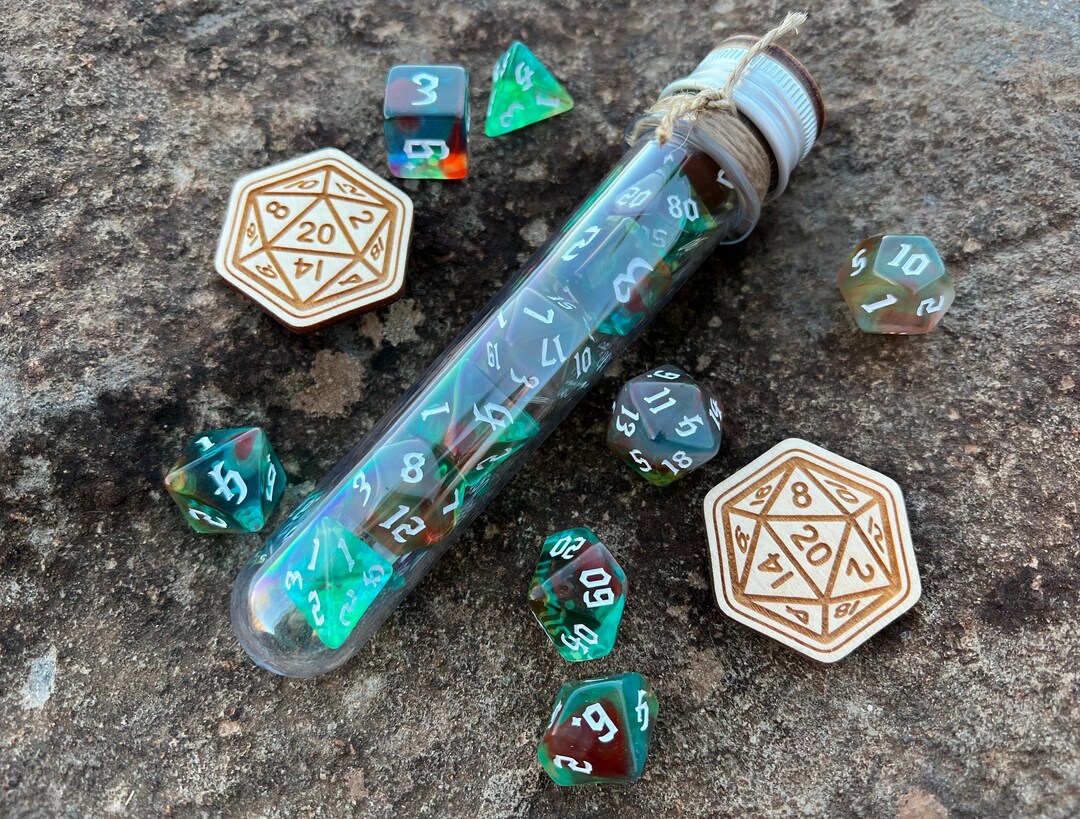 Dnd 7 Dice Set in Potion Flask, "leviathan" Green Brown D&D Polyhedral ...