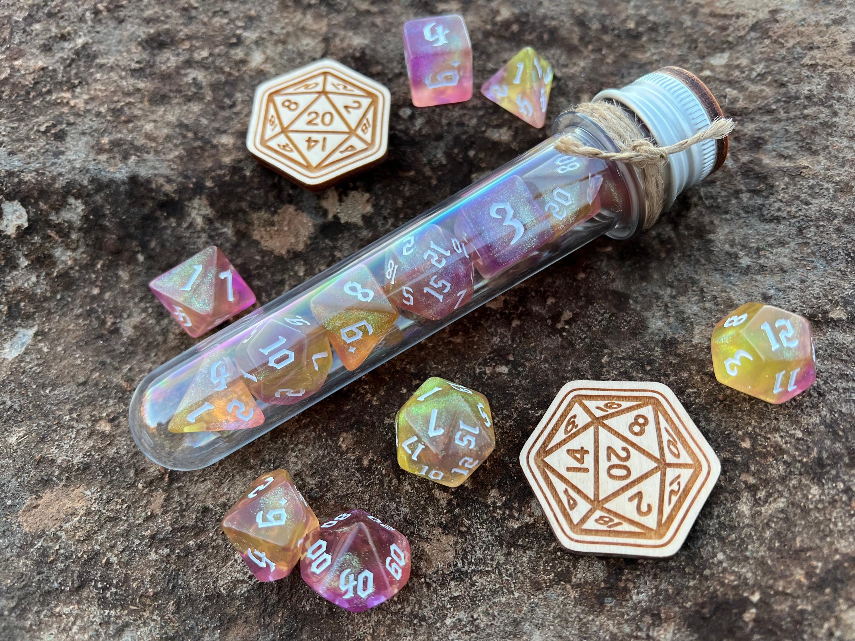 Dnd 7 Dice Set in Potion Flask, "mermaid" Pink Yellow Gold D&D ...