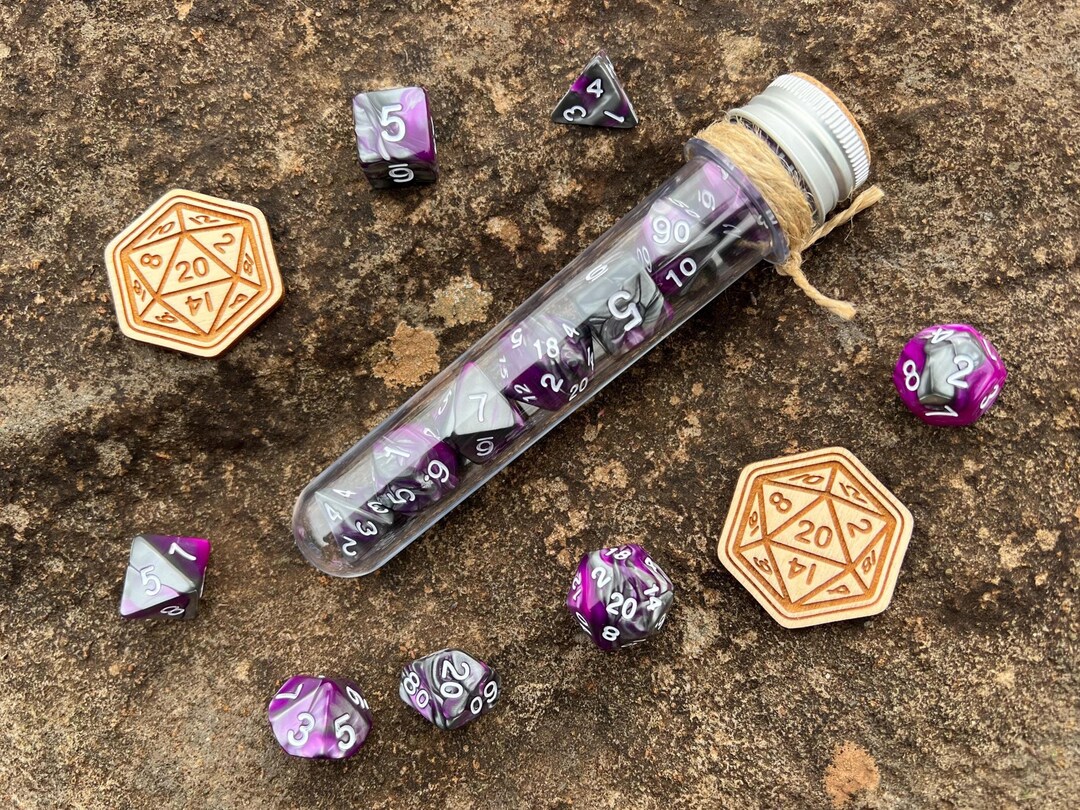 Dnd 7 Dice Set in Potion Flask, "necrostorm" Purple Gray White D&D ...