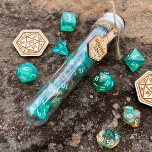 Dnd 7 Dice Set in Potion Flask, Fantasy Forest D&D Polyhedral Dice Set ...