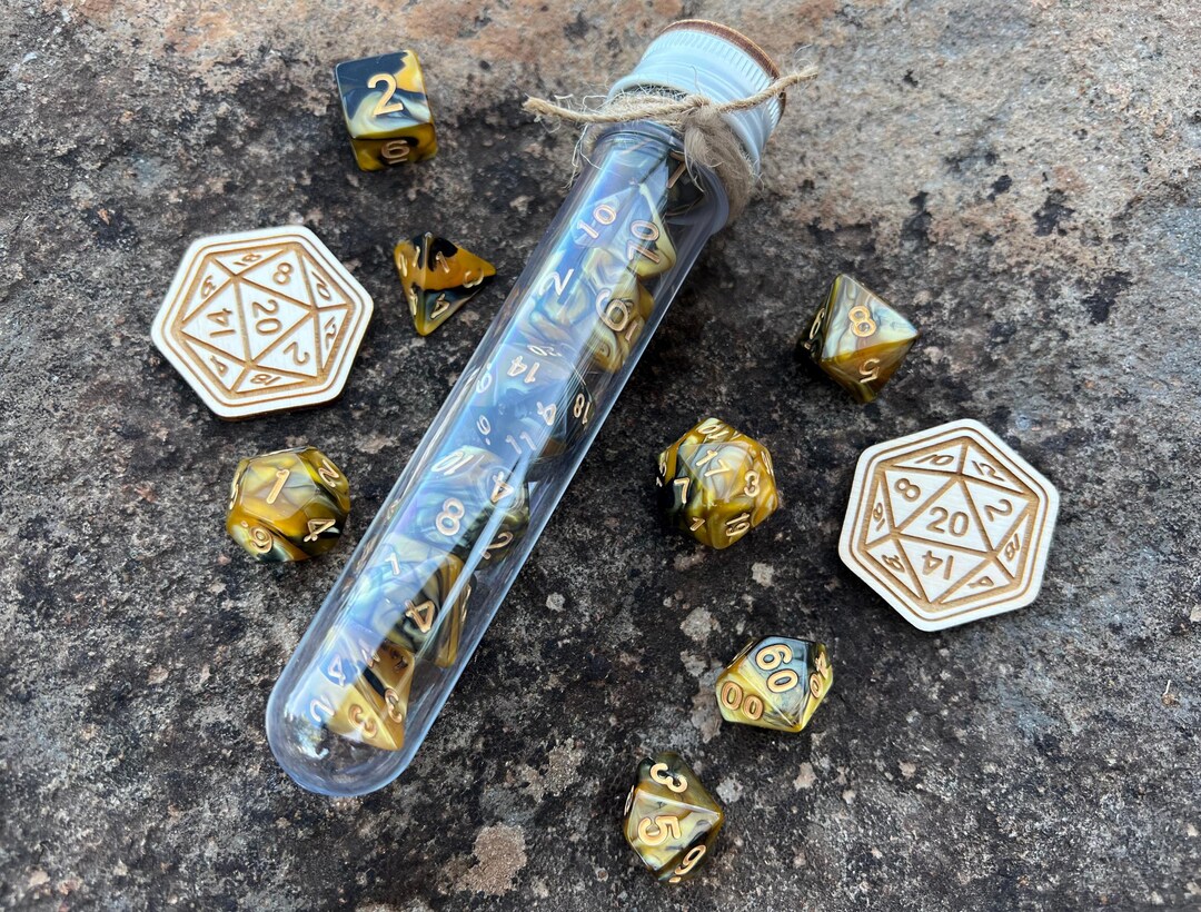 Dnd 7 Dice Set in Potion Flask, "dragon Gold" Yellow Black D&D ...