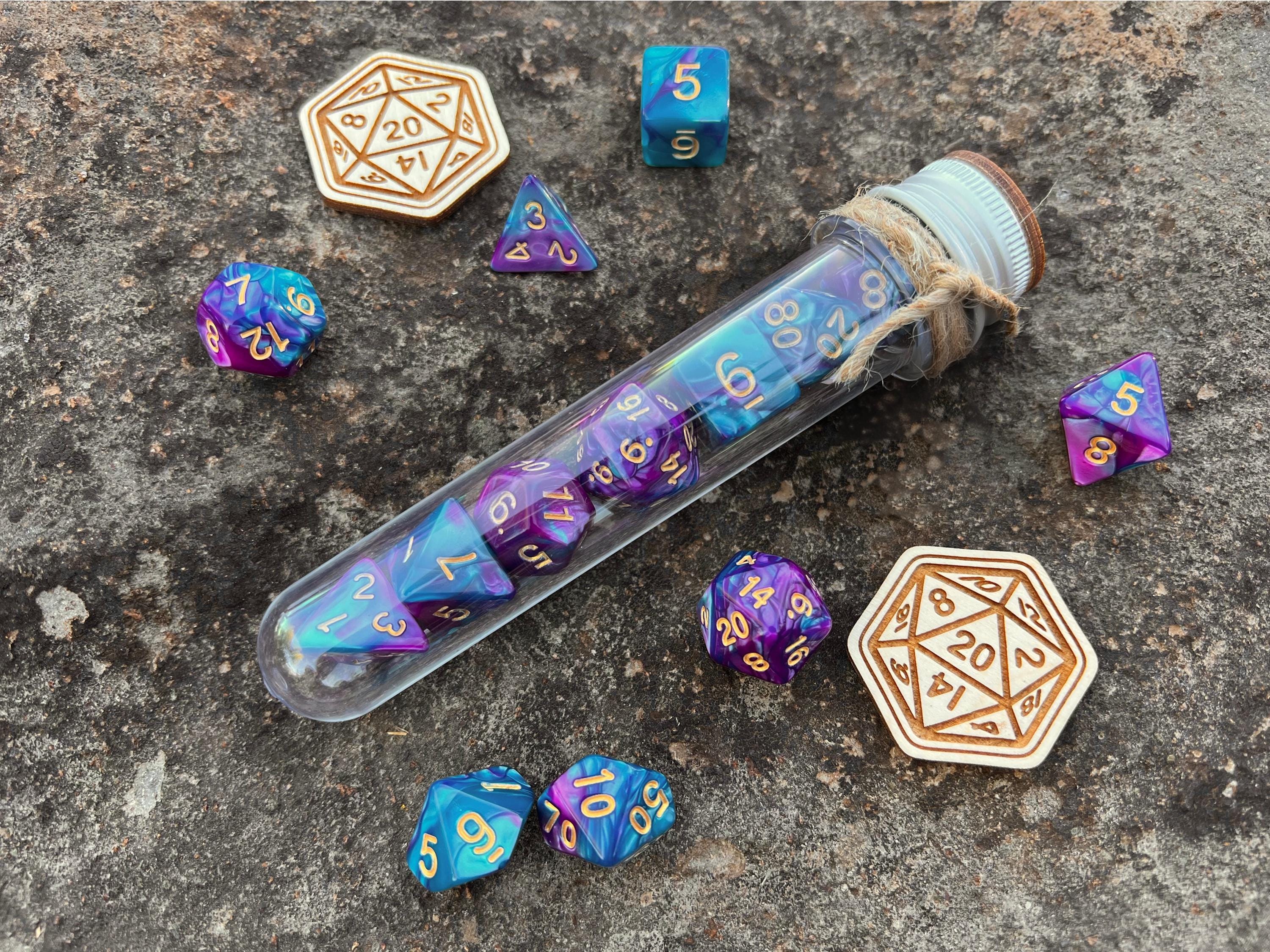 Dnd 7 Dice Set in Potion Flask, "supernova" Turquoise Purple Gold D&D ...