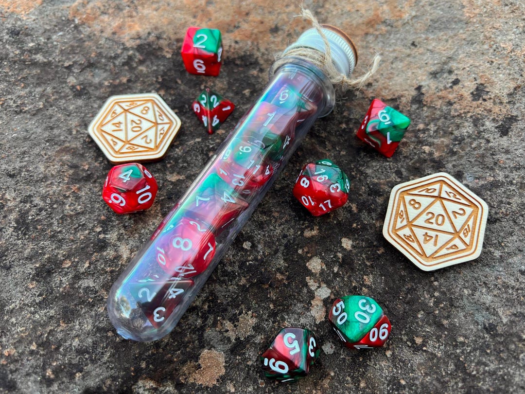 Dnd 7 Dice Set in Potion Flask, "dragon Scales" Brown Green D&D ...