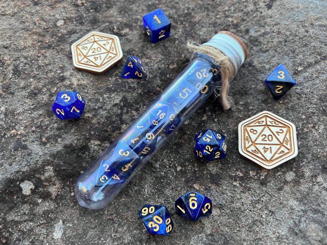 Dnd 7 Dice Set in Potion Flask, "billion Stars" Blue Black With Shimmer ...