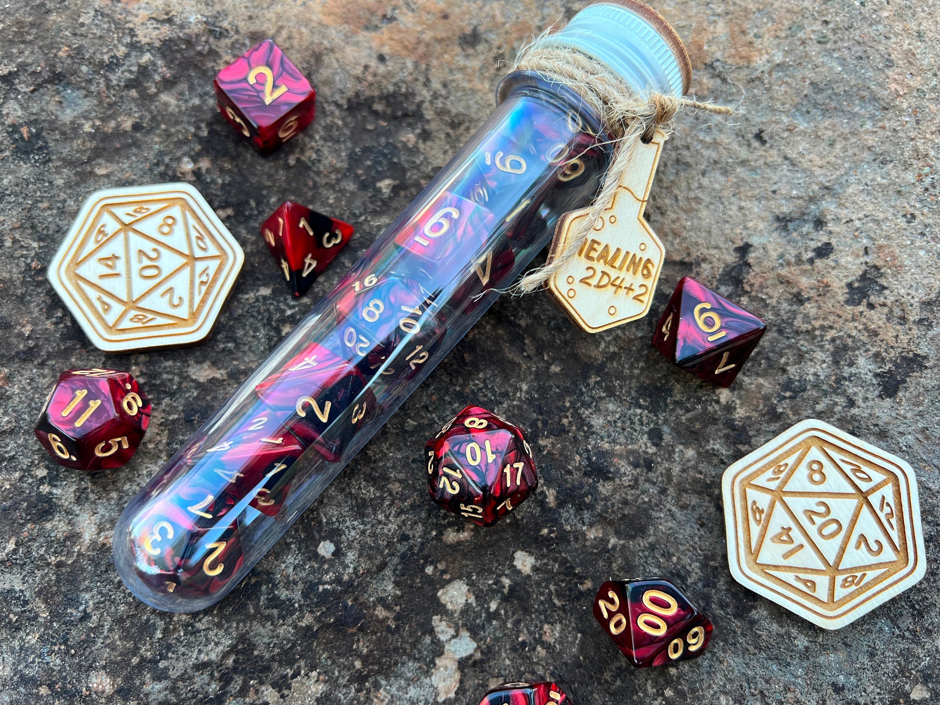 Dnd 7 Dice Set in Potion Flask dragon Blood Red - Etsy