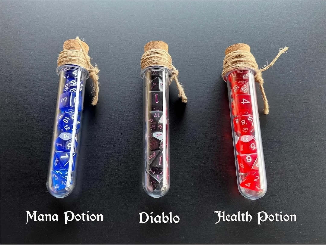 Dnd 7 Dice Set in Potion Flask, Diablo D&D Polyhedral Dice Set, Mana ...